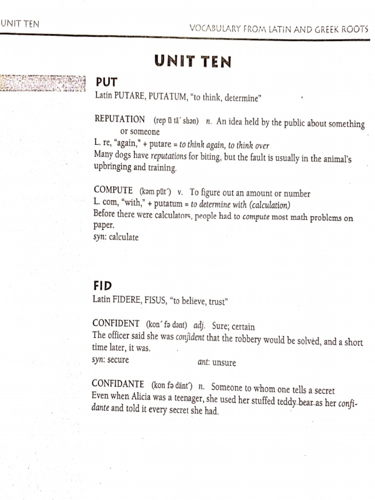 Unit 10 Greek and Latin Roots Vocabulary-Oct 25, 2020 | PDF