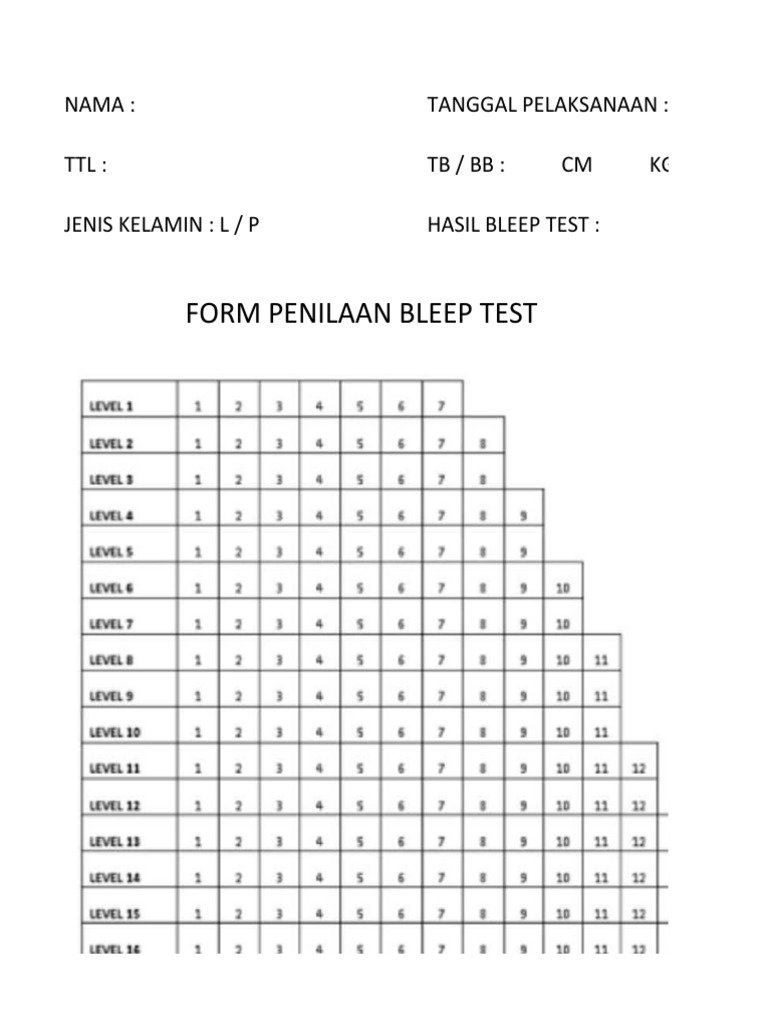 Formulir Penilaian Bleep Test | PDF | Sains & Matematika