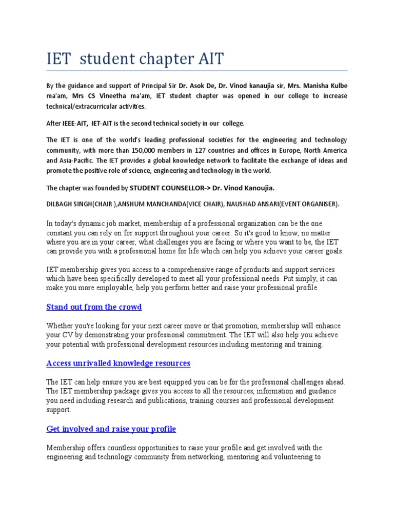 IET Student Chapter AIT-3 | PDF | Academia | Science And Technology