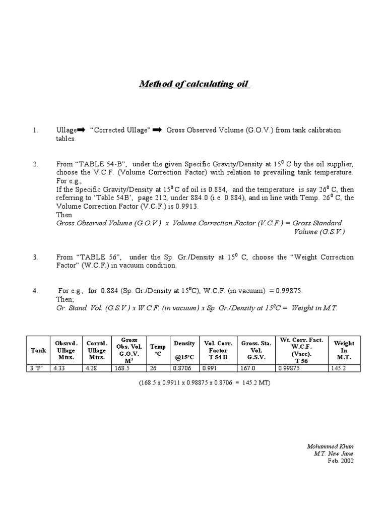 Method of Calculating Oil Weight | PDF | Density | Applied And ...