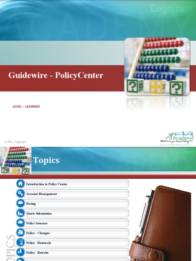 GuideWire PolicyCenter Academy Course V1.0 Version 9 1031 | PDF ...