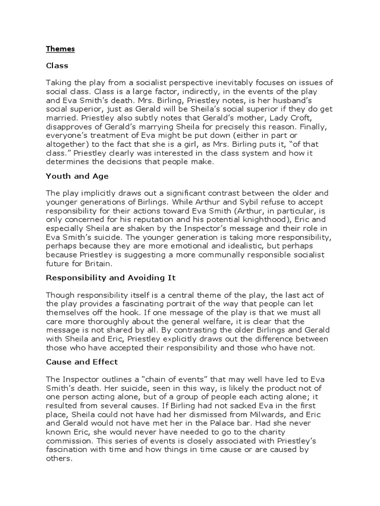 An Analysis of the Themes in J.B. Priestley's Play An Inspector Calls | PDF