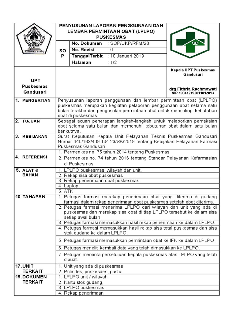 20 Sop Penyusunan Lplpo | PDF