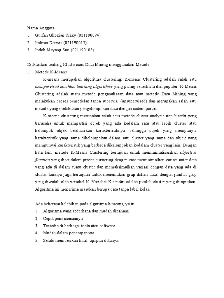 Klasterisasi Data Mining K-Means | PDF