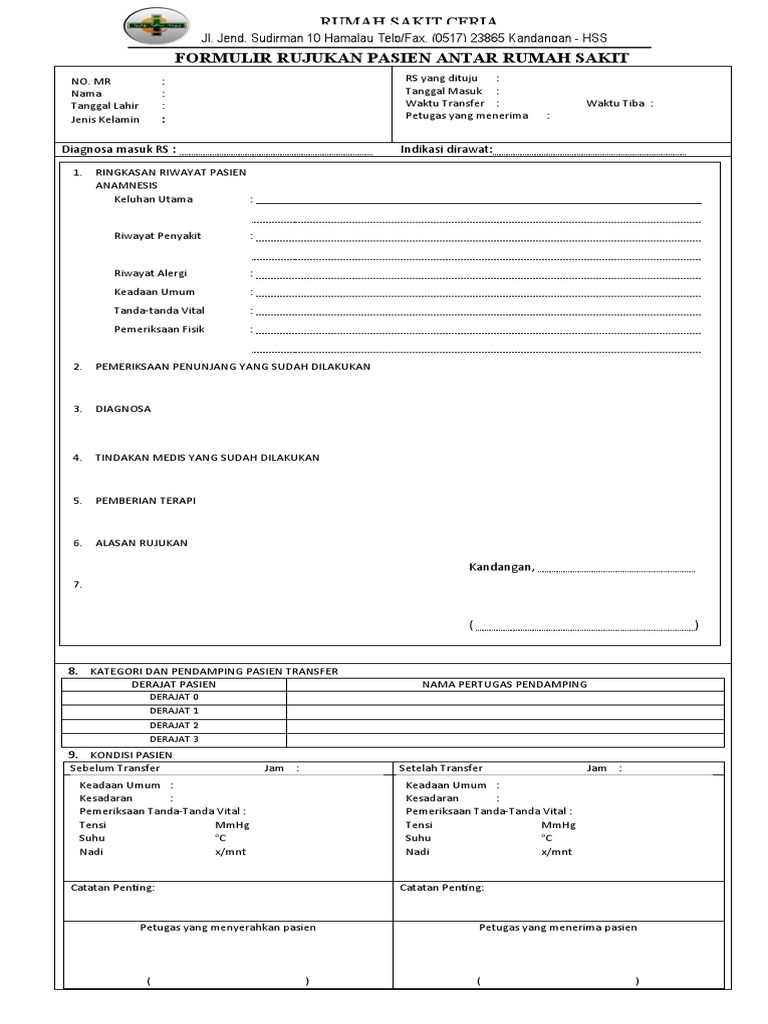 Formulir Rujukan Pasien Antar Rumah Sakit | PDF