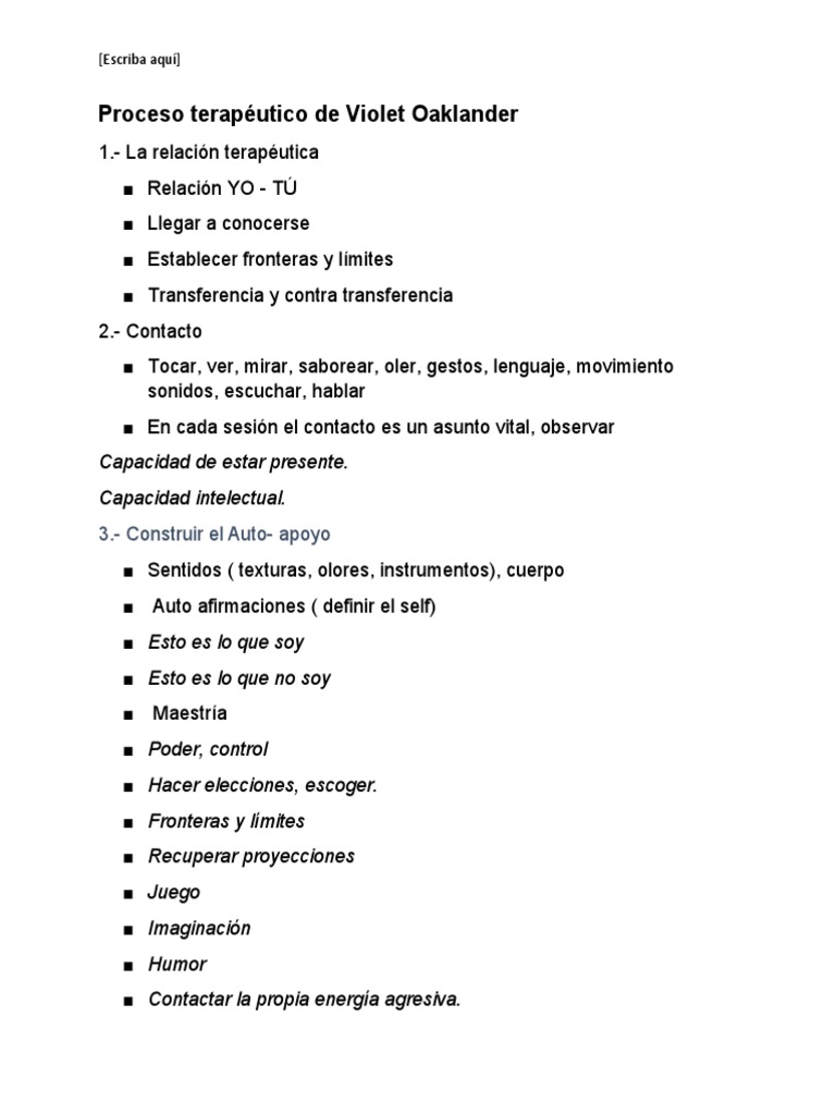 Proceso terapéutico de Violet Oaklander | PDF