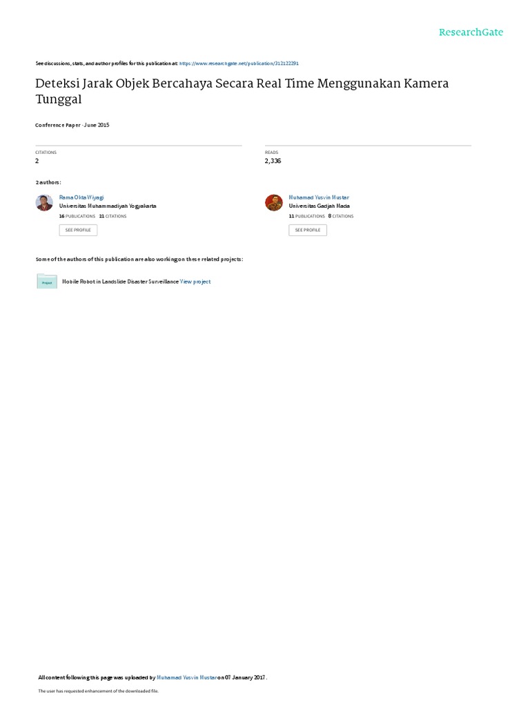 Deteksi Jarak Objek Bercahaya Secara Real Time Menggunakan Kamera Tunggal | PDF