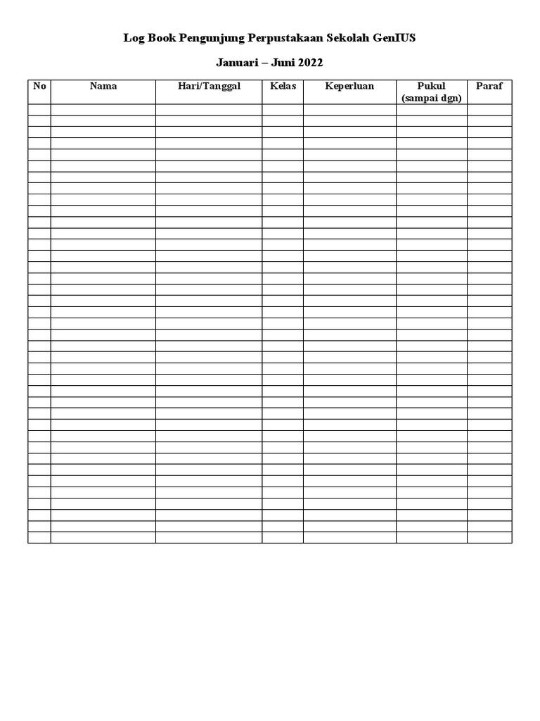 Log Book Pengunjung Perpustakaan Sekolah GenIUS | PDF