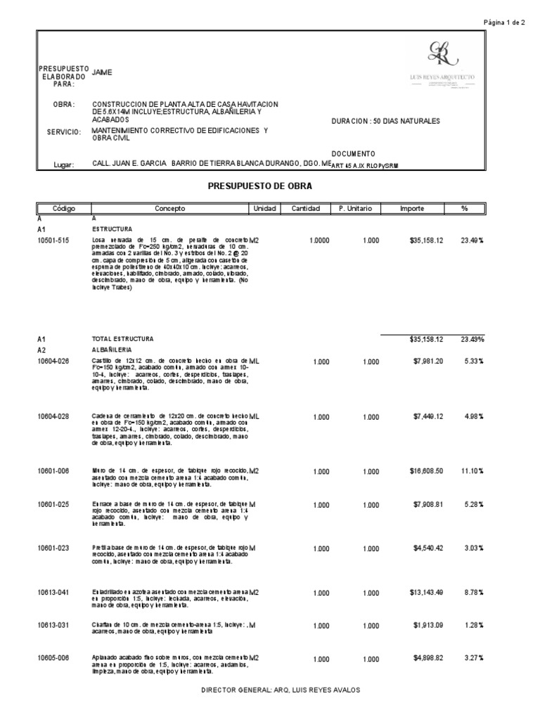Presupuesto de Juane Garcia 1. | PDF | Hormigón | Ingeniero civil