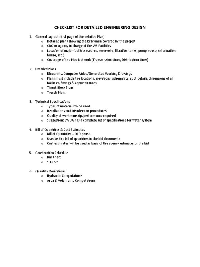 Checklist For Detailed Engineering Design | PDF | Technology & Engineering