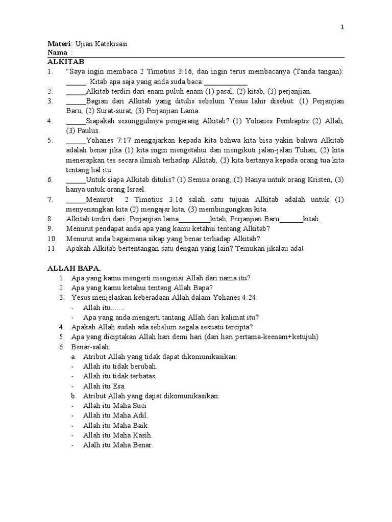 Bahan Ujian KATEKISASI Part II | PDF