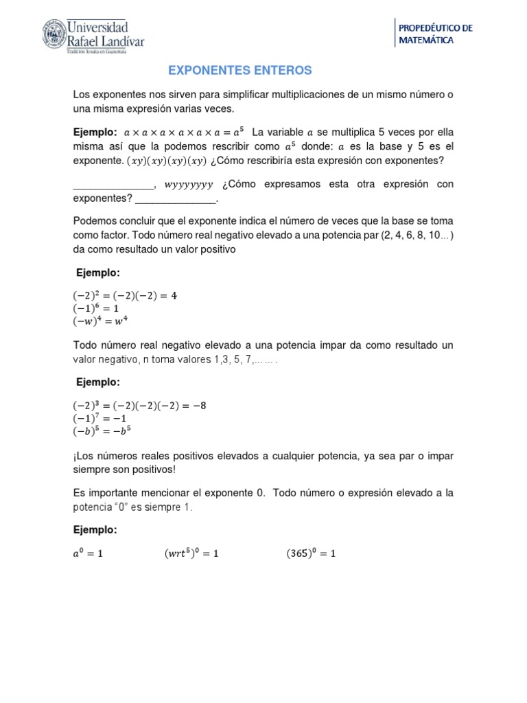 Exponentes Enteros | PDF | Exponenciación | Multiplicación