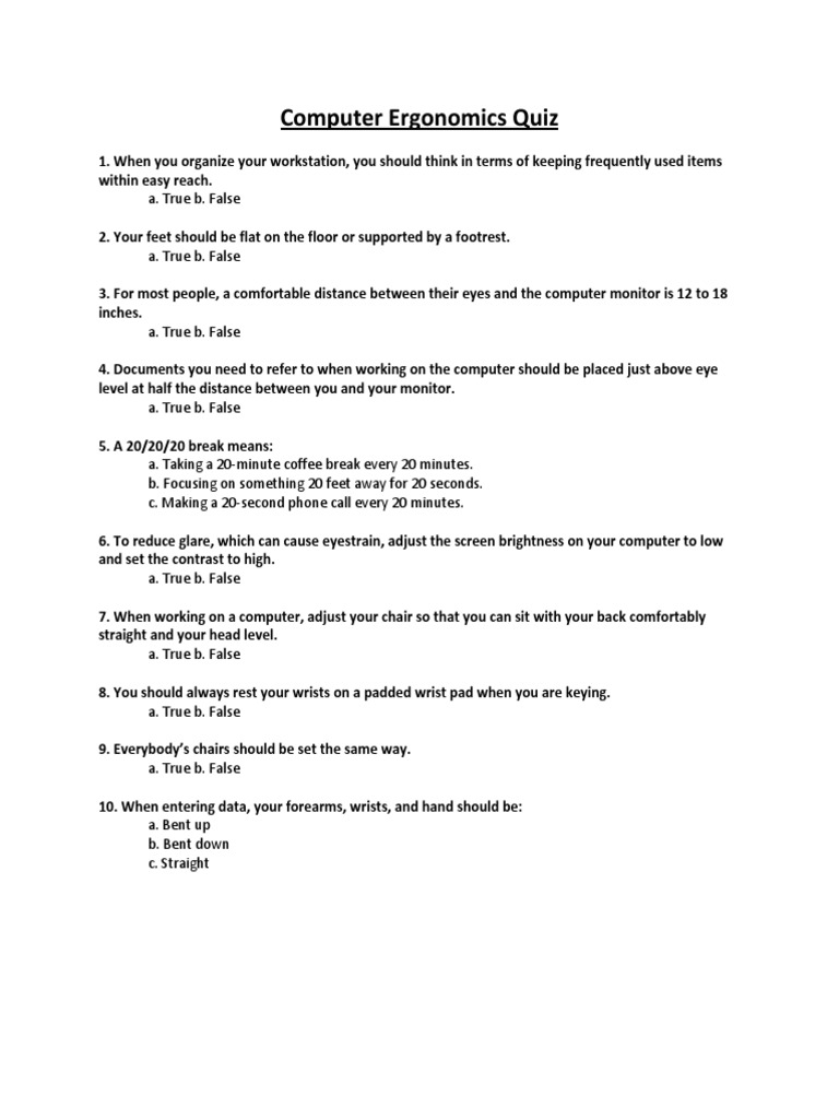 Computer Ergonomics Quiz-TLE Quiz | PDF