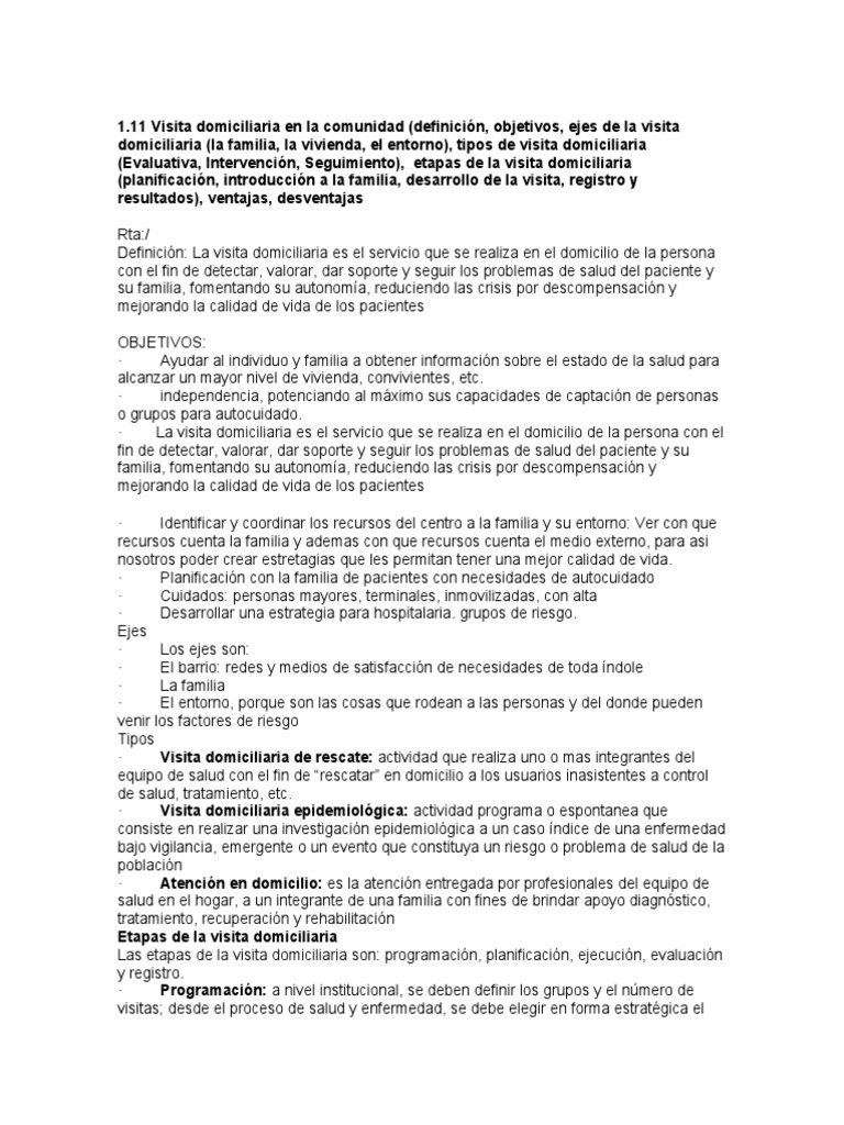 Comprehensive overview of home visits in the community: objectives ...