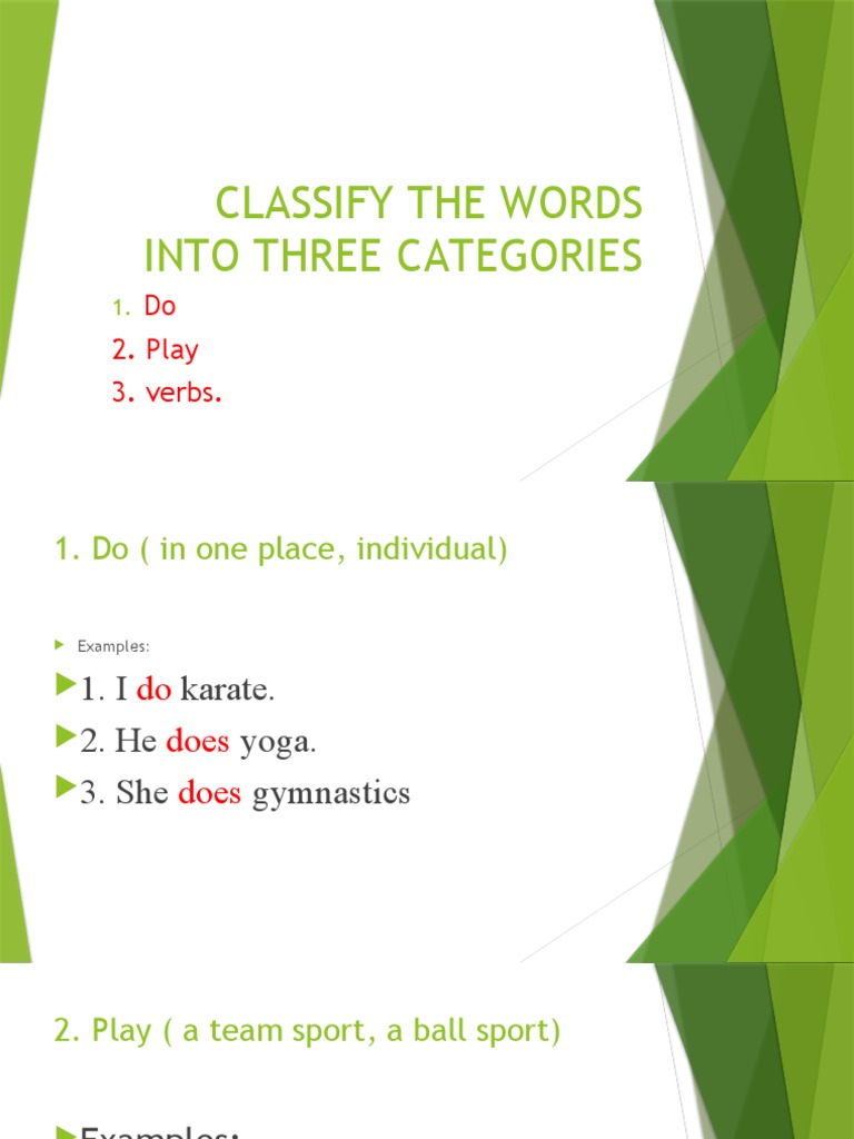 Classify The Words Into Three Categories | PDF