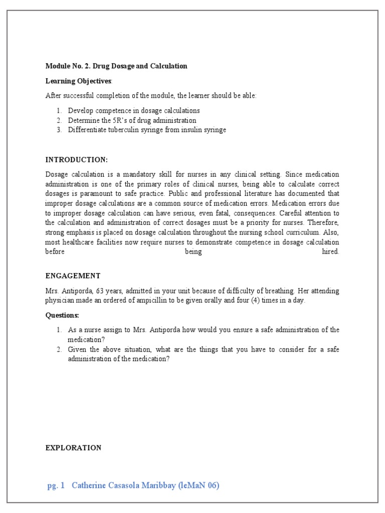 Drug Dosage Calculation for Nurses | PDF | Syringe | Chemistry