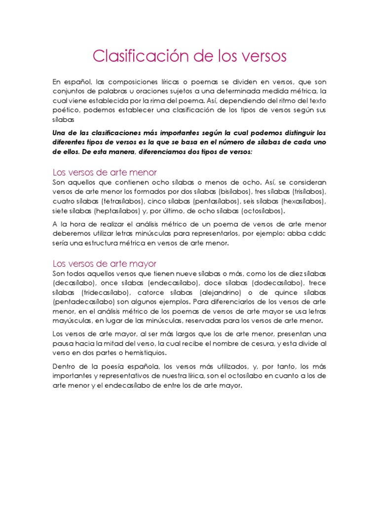 Clasificación de versos y estrofas_YPA | PDF | Metro (poesía) | Poesía