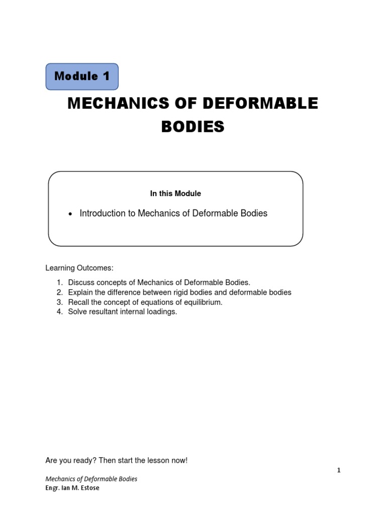 Module 1 - Introduction To Mechanics of Deformable Bodies | PDF | Force | Deformation (Engineering)