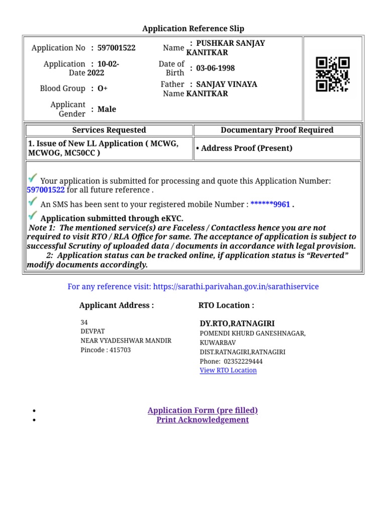 For Any Reference Visit: Https://sarathi - Parivahan.gov - In/sarathiservice | PDF | Finance ...