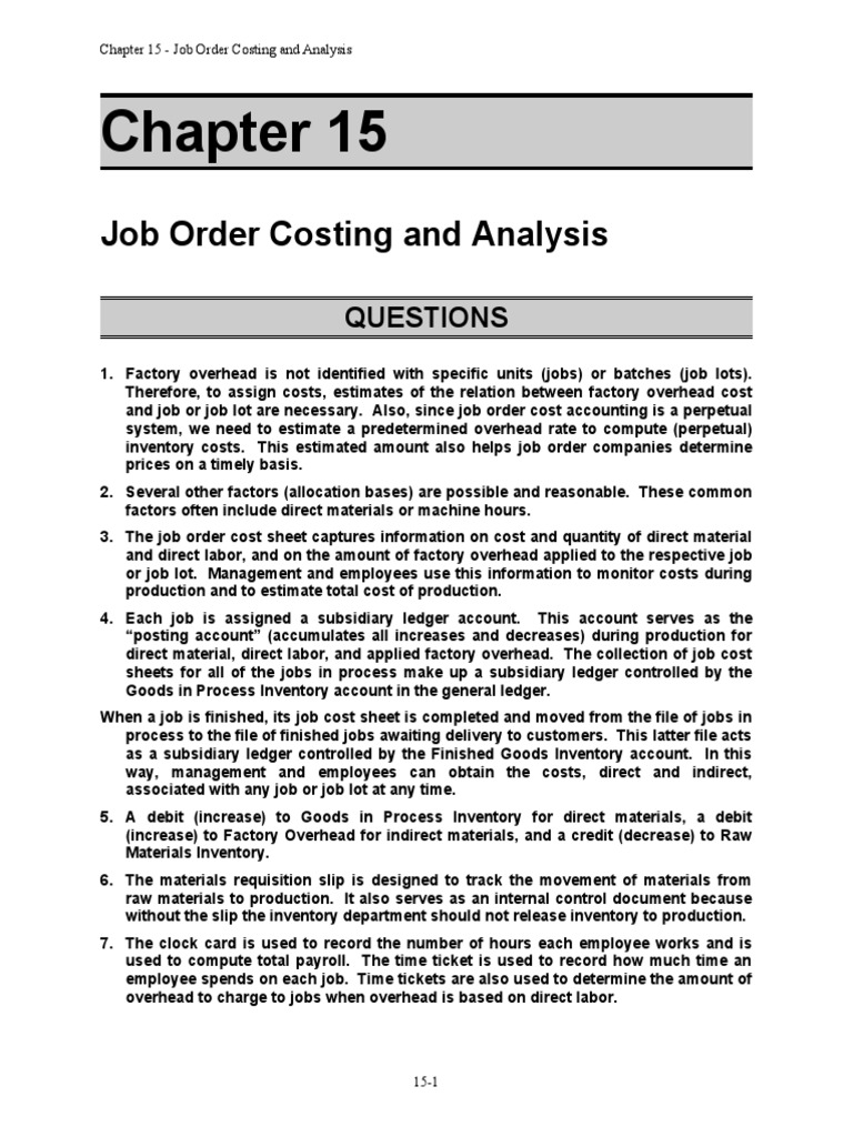 Job Order Costing and Analysis: Questions | PDF | Cost Of Goods Sold ...