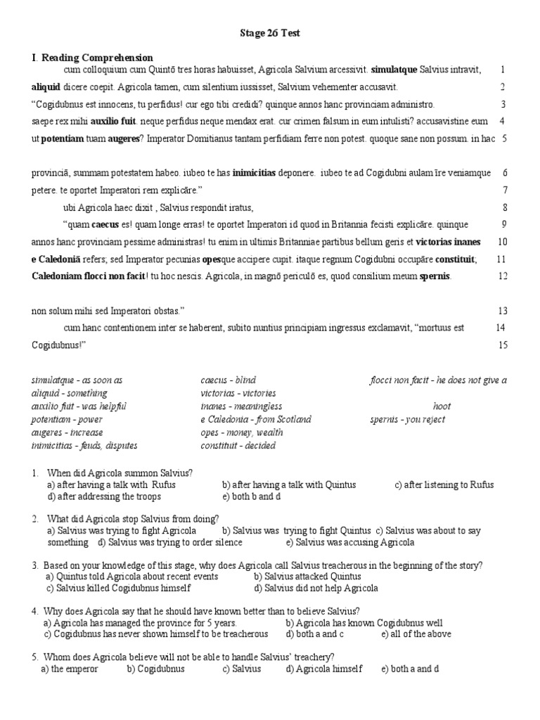 Stage 26 Test I. Reading Comprehension | PDF | Ancient Rome | Military ...