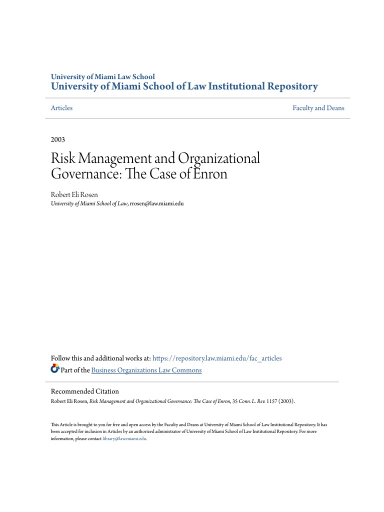 Risk Management and Organizational Governance The Case of Enron ...