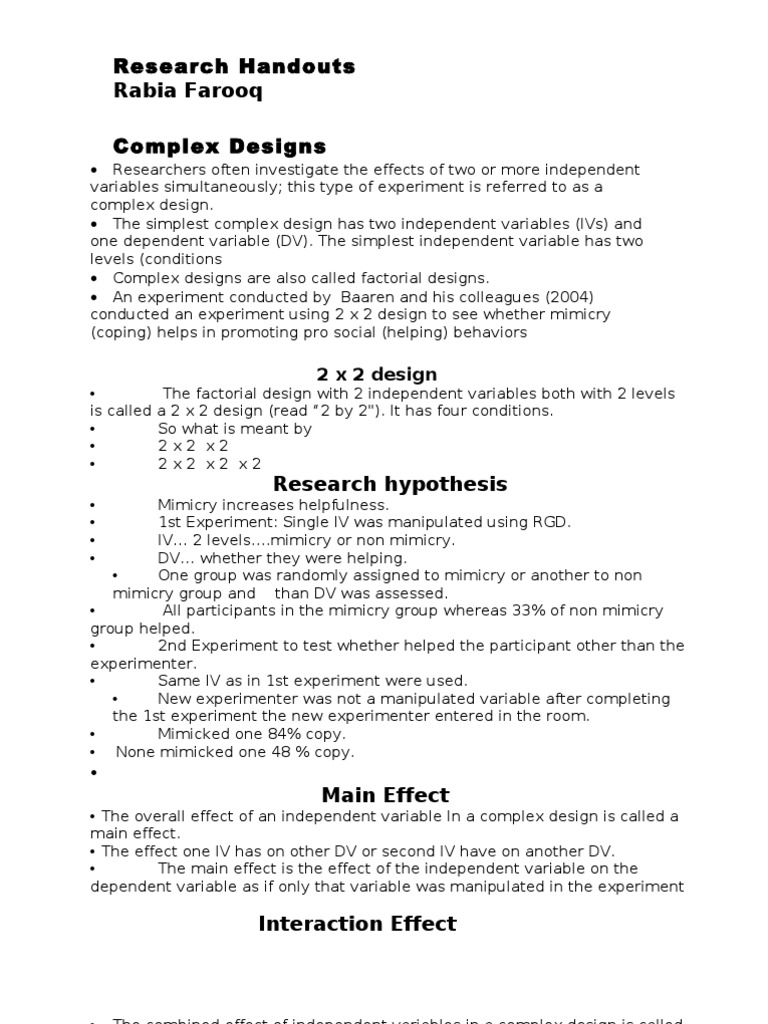 Complex Designs | PDF | Research Design | Experiment