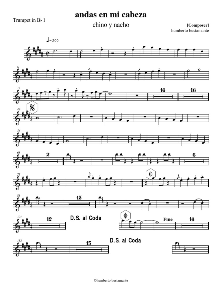 ANDAS EN MI CABEZA - Trumpet in BB 1 | PDF