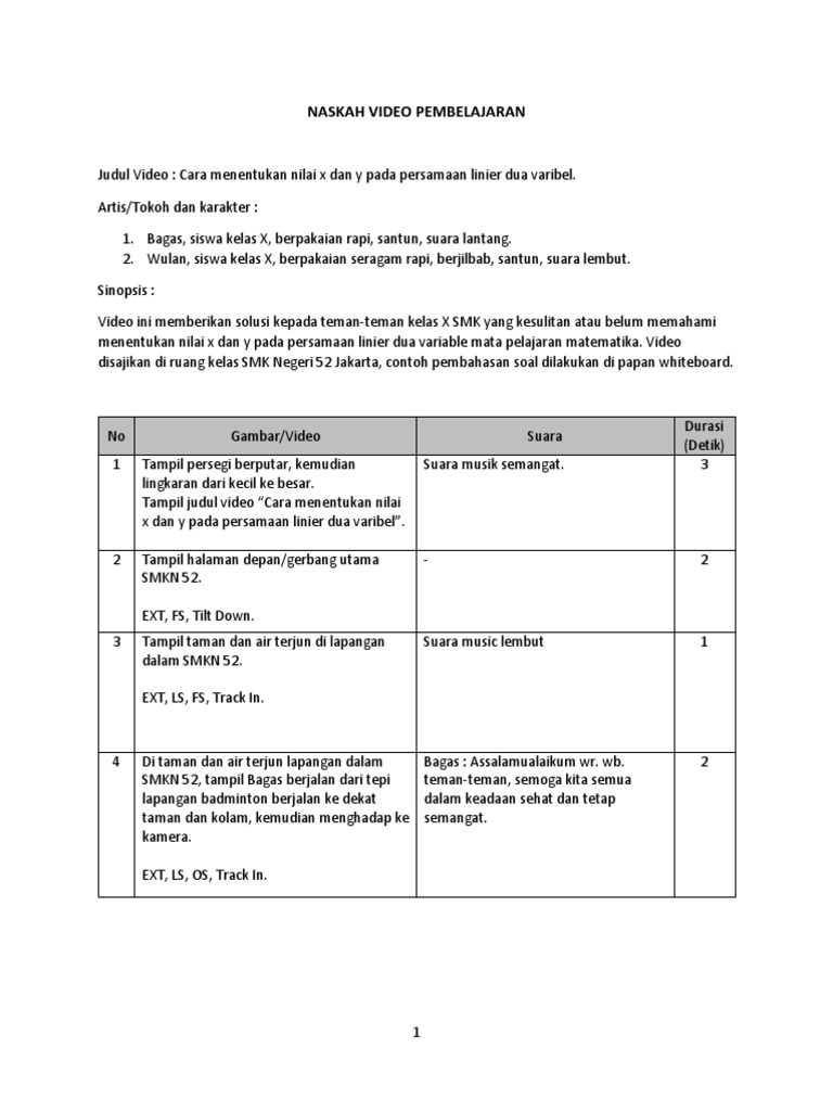 Contoh NASKAH VIDEO PEMBELAJARAN | PDF