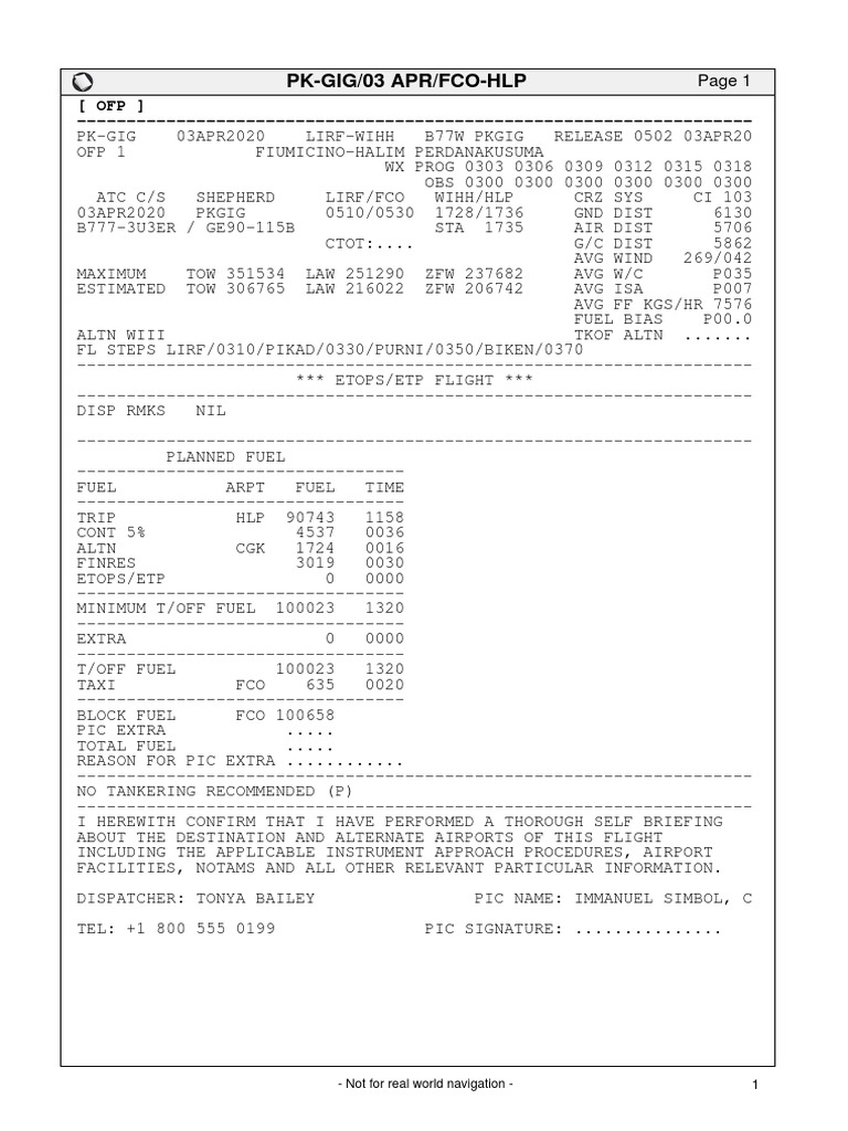(Papal Flight) Fcohlp - Ofp - Shepherd1 | PDF | Transport | Aviation
