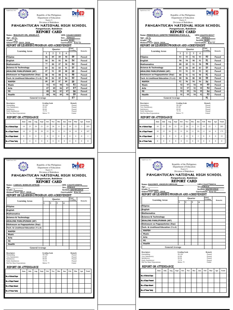 CARD DepEd Form 138-E | PDF