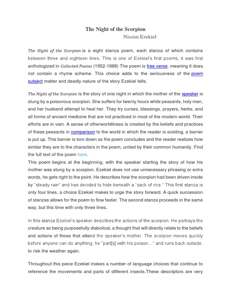 Analysis of The Poem Night of The Scorpion | PDF | Poetry