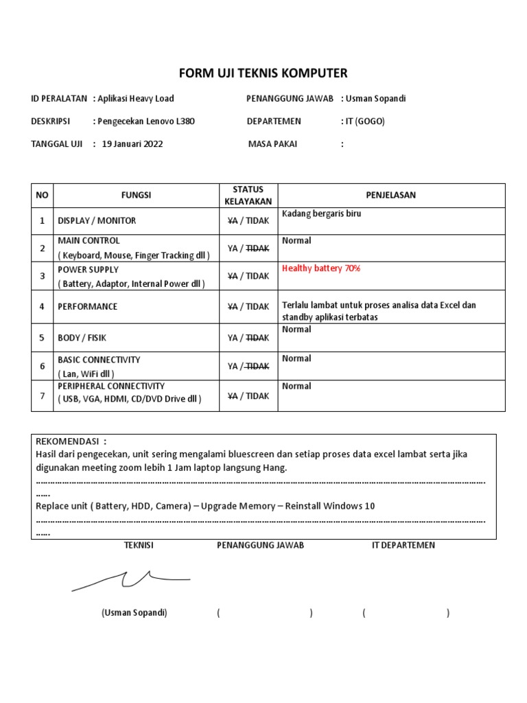 Form Uji Teknis | PDF