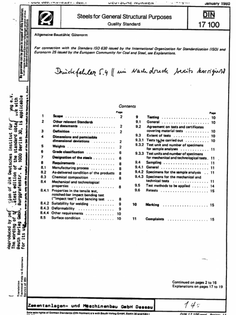 DIN 17100-1980, Steels For Ge | PDF