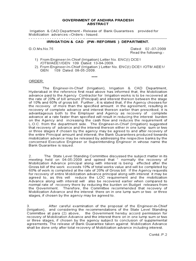 Recovery of Mobilization Advance Aganist Bank Guarantee ICADPW MS75 ...