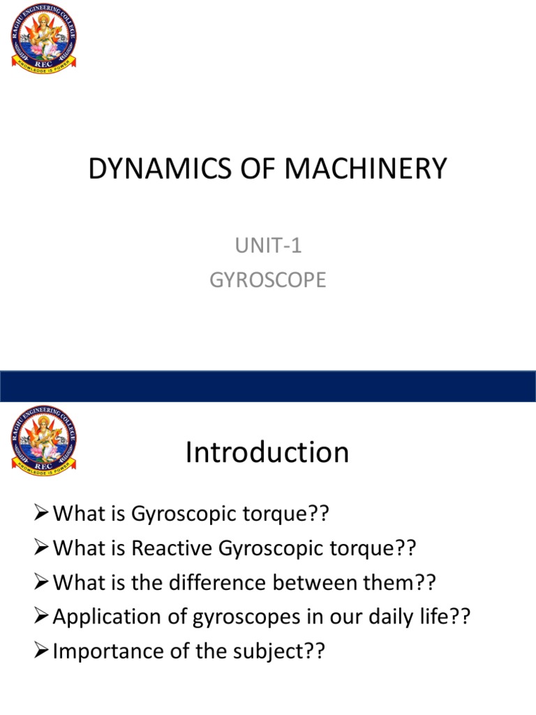 Dynamics of Machinery: UNIT-1 Gyroscope | PDF | Gyroscope | Rotation Around A Fixed Axis