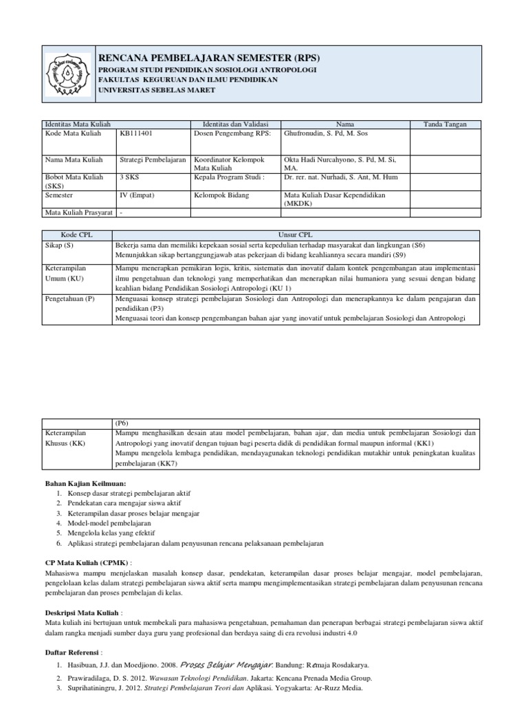 RPS Strategi Belajar Mengajar | PDF