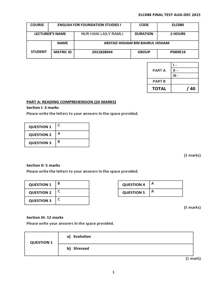 Elc080 Final Test Aug - Dec 2021 (Answer Template) | PDF | Passion ...