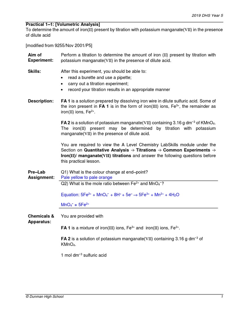 2019 Y5 Work Book 1 (Practical 1) Suggested Solutions | PDF | Chemistry ...