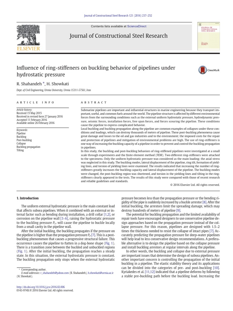 Influence of Ring-Stiffeners On Buckling Behavior of Pipelines Under ...