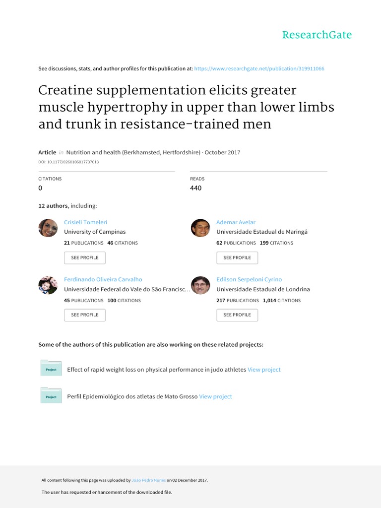 Creatine Supplementation Elicits Greater Muscle Hypertrophy in Upper ...