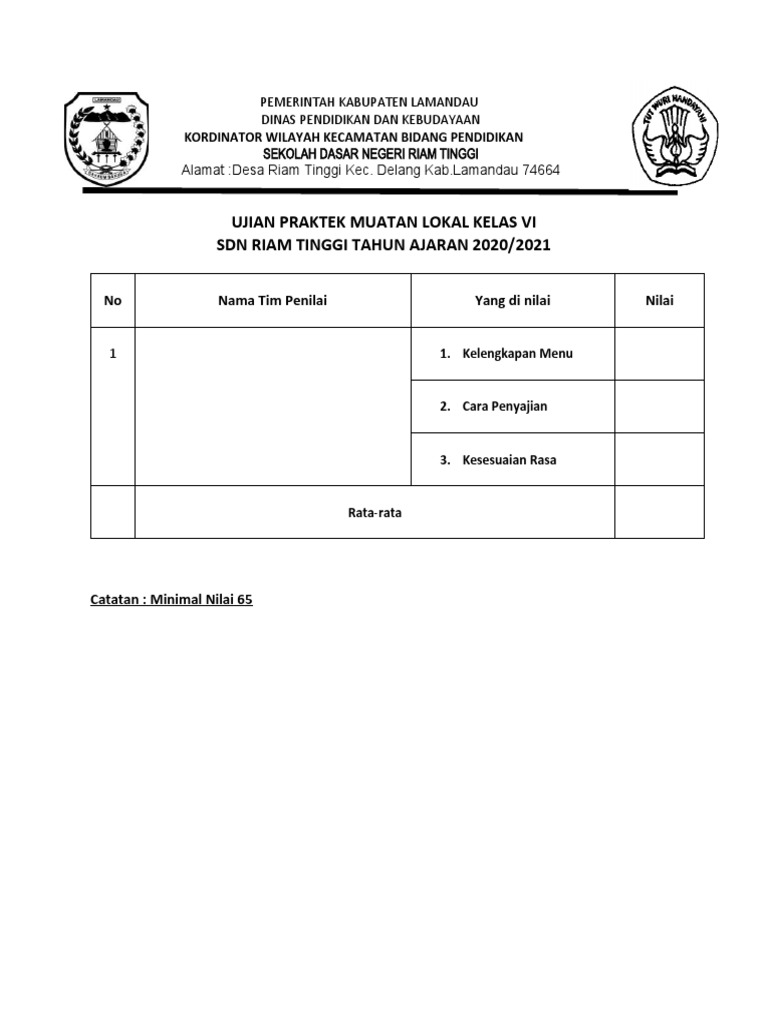Format Penilaian Praktek Mulok | PDF