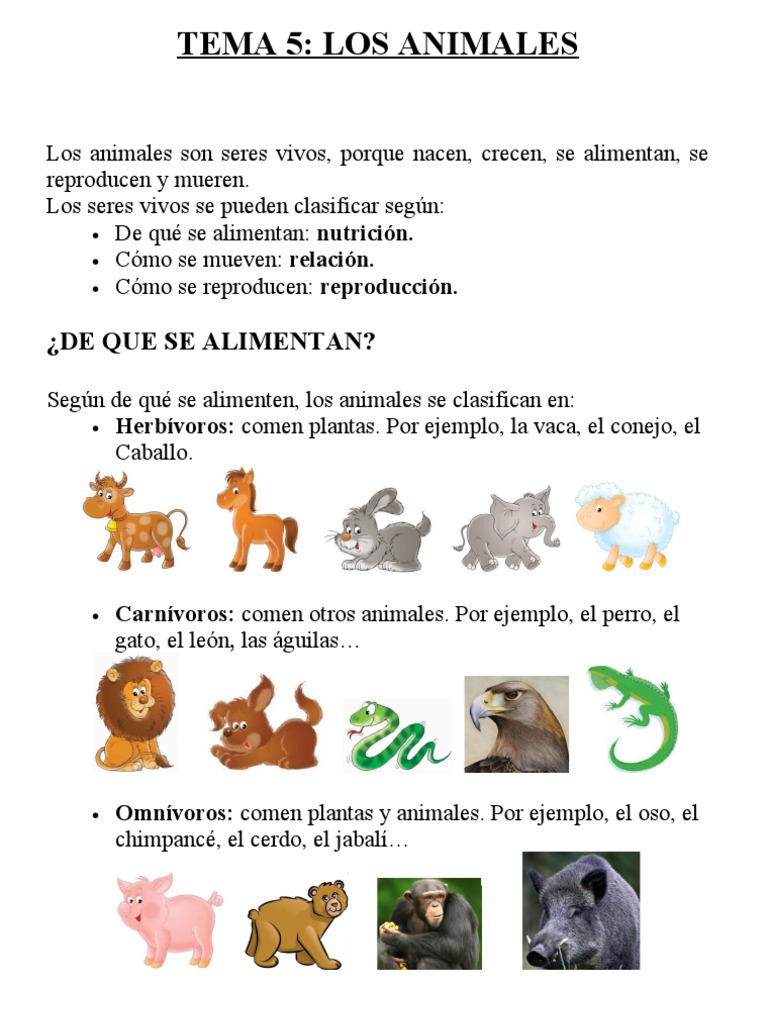 tema animales conocimento 3º primaria
