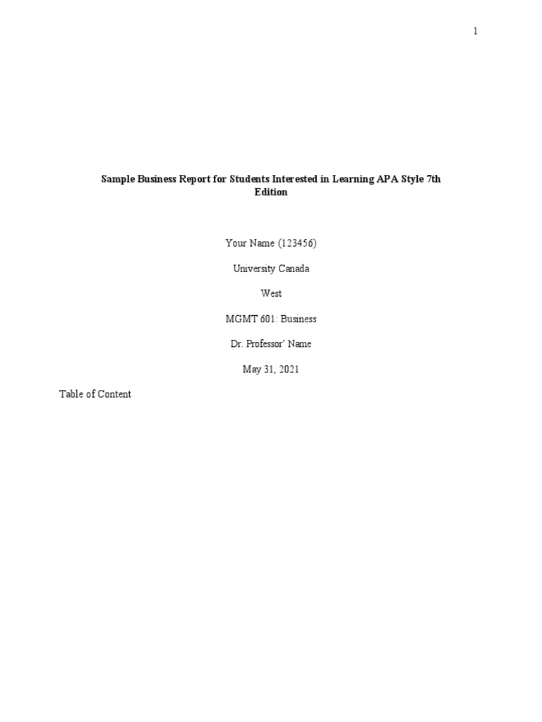 Sample Business Report For Students Interested in Learning APA Style ...