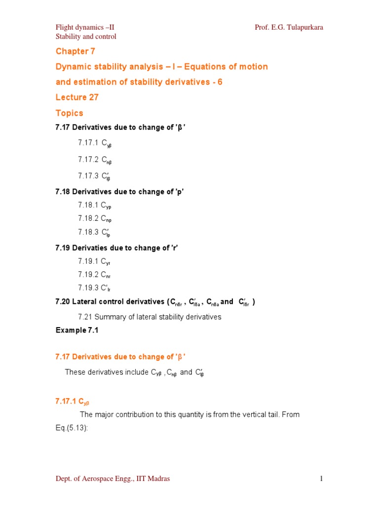 Stability Derivatives | PDF | Flight Dynamics (Fixed Wing Aircraft ...