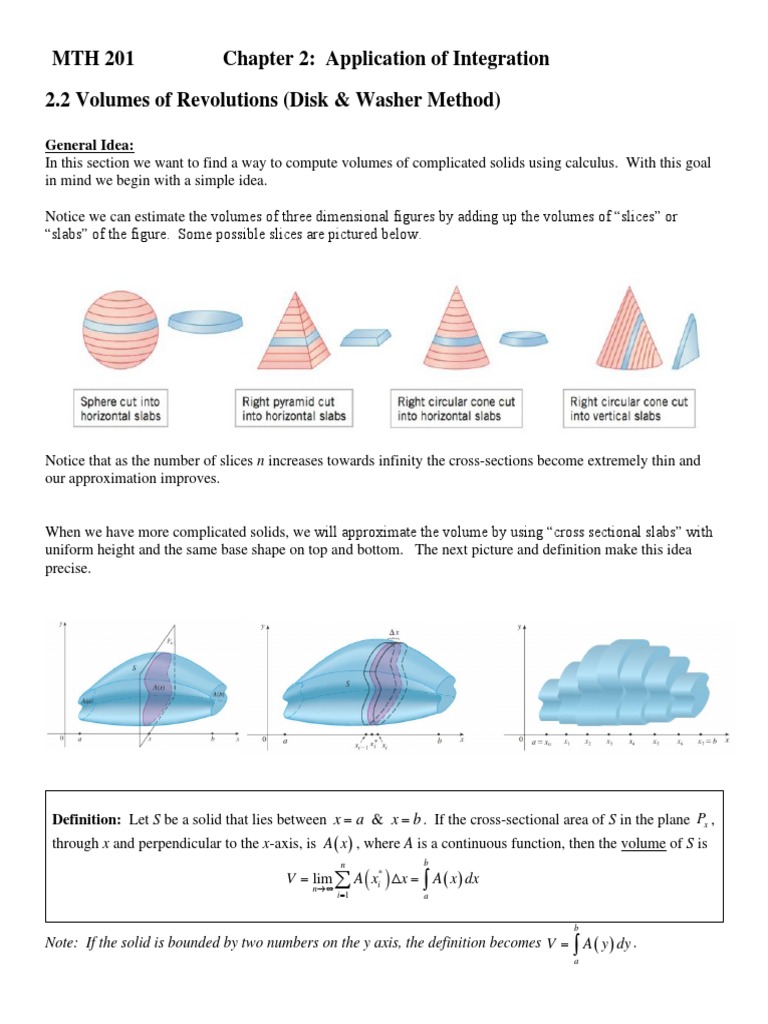 Volumes of Revolution: Disk & Washer Methods | PDF | Volume | Cartesian ...