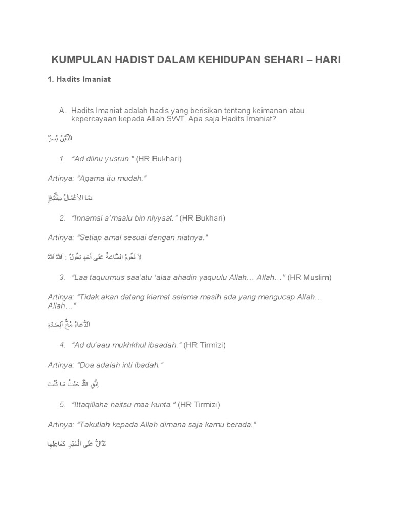 Kumpulan Hadist Dalam Kehidupan Sehari | PDF