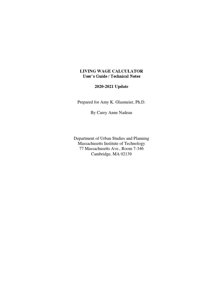 Living Wage Calculator User's Guide / Technical Notes 2020-2021 Update ...