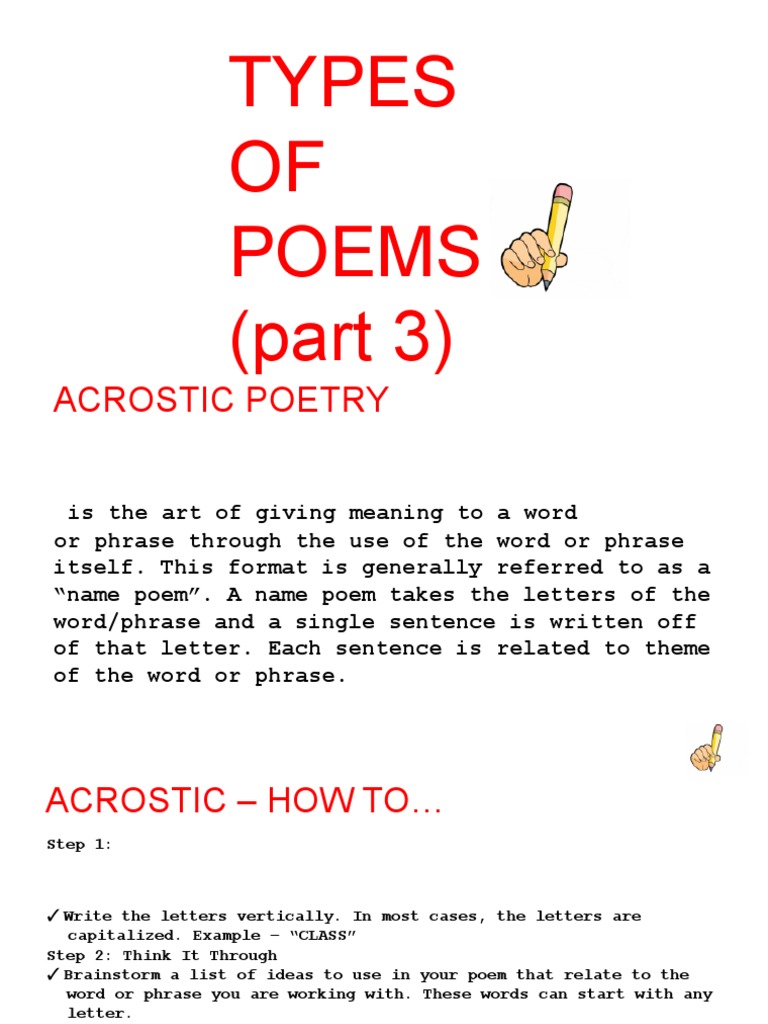 Types OF Poems (Part 3) : Acrostic Poetry | PDF | Poetry | Metre (Poetry)