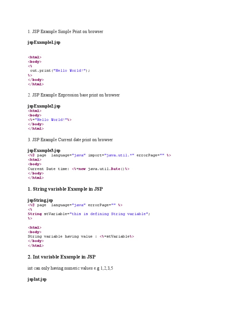 Jspexample1.Jsp: 1. JSP Example Simple Print On Browser | PDF | Server ...